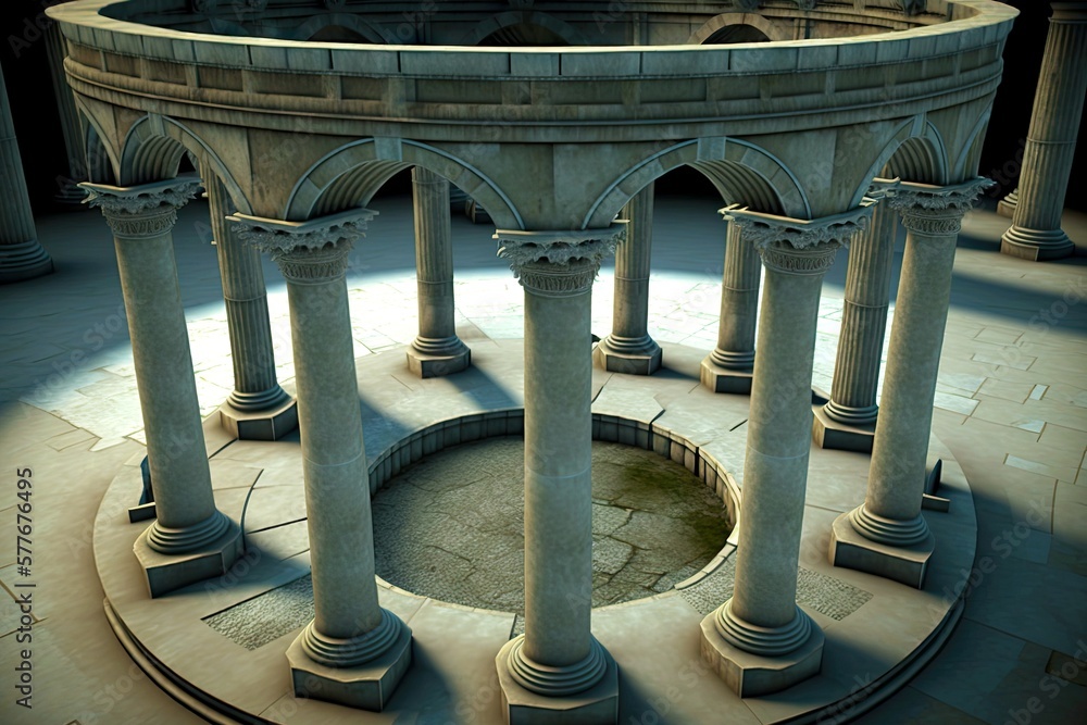 old construction of ancient cistern with support columns in middle and ...