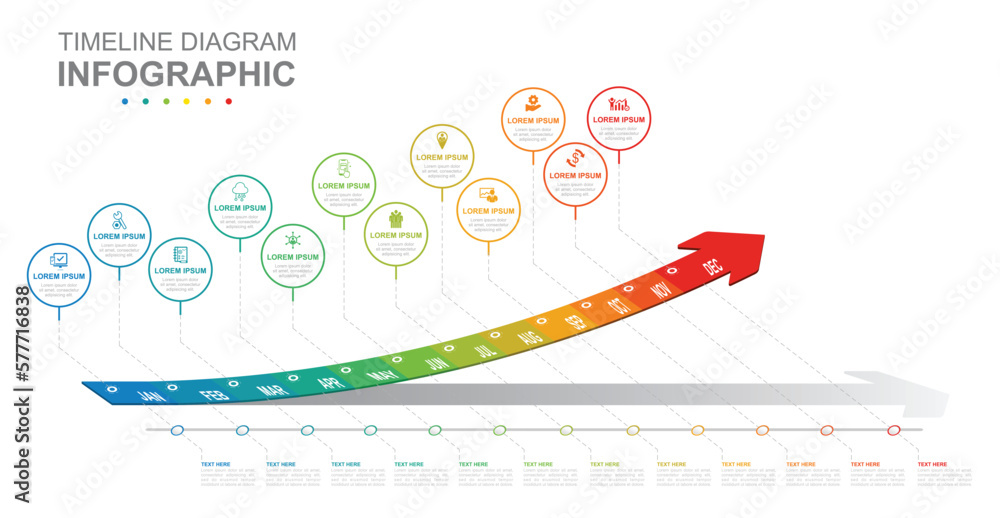 Infographic business template. 12 Months modern Timeline diagram ...