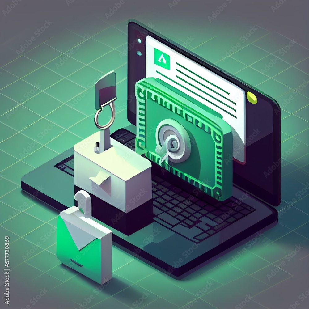 An isometric view of an encrypted email being sent between two secure ...