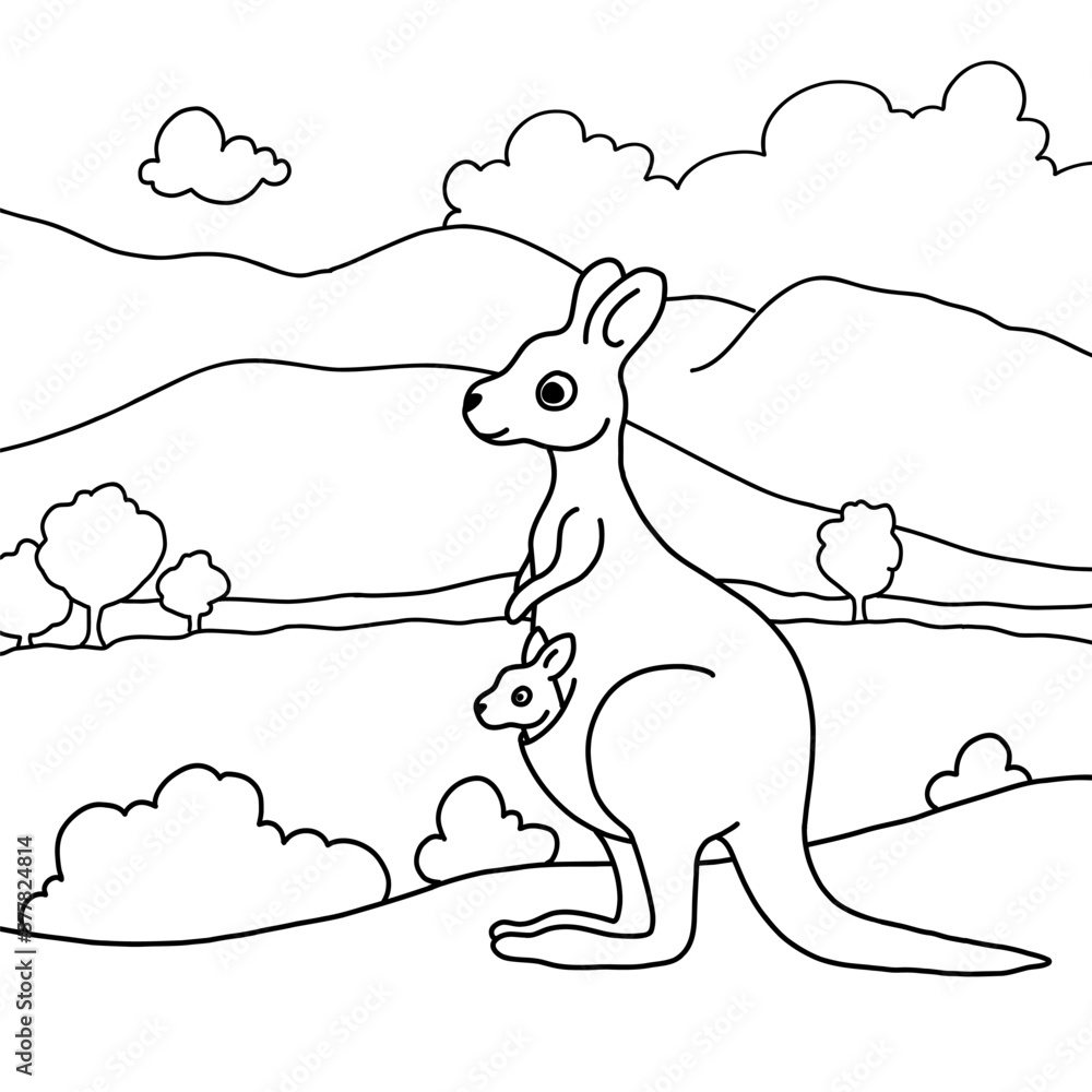 Cute australian kangaroo. Colouring page for children. Learning animals ...