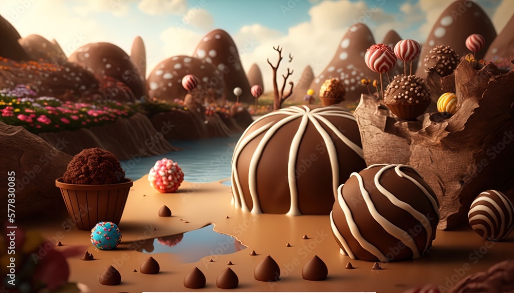 Fantasy world consisting of chocolate and candy, super sweet, dreamland ...