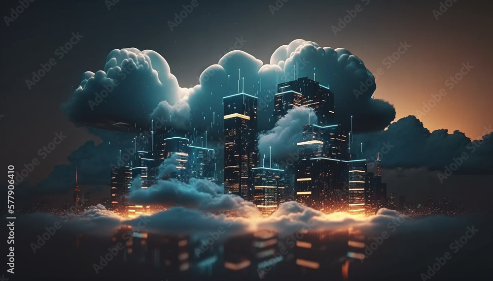 fantasy tech city above the clouds. generate ai Stock Illustration ...