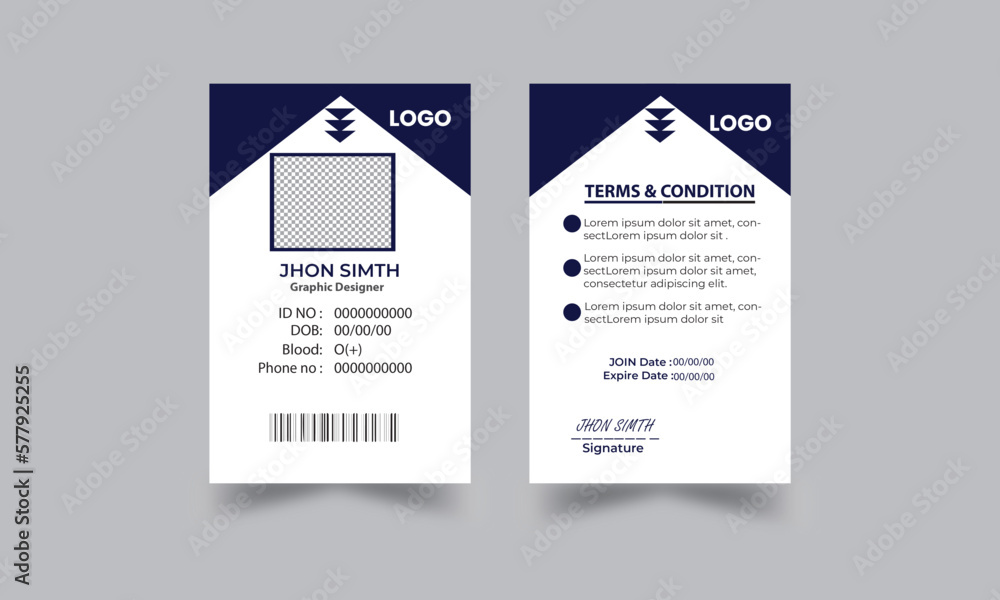 ector id card template with clasp and lanyard. Blue and white color ...