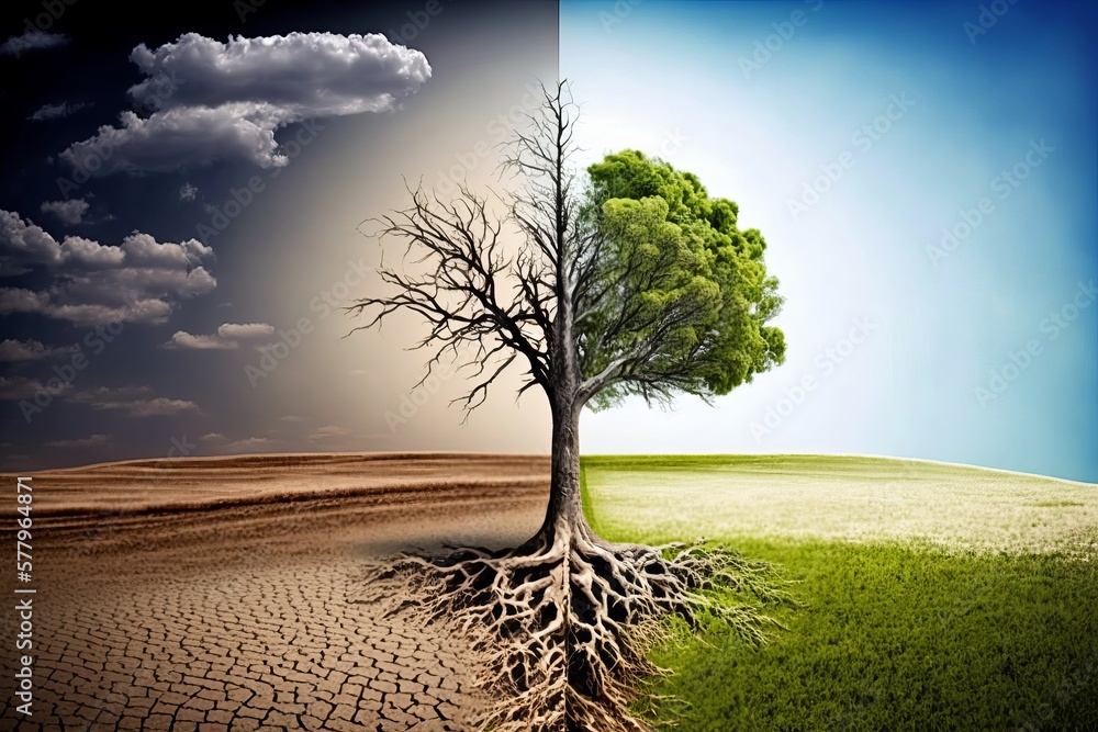 Climate change withered tree and dry earth.generative AI digital ...