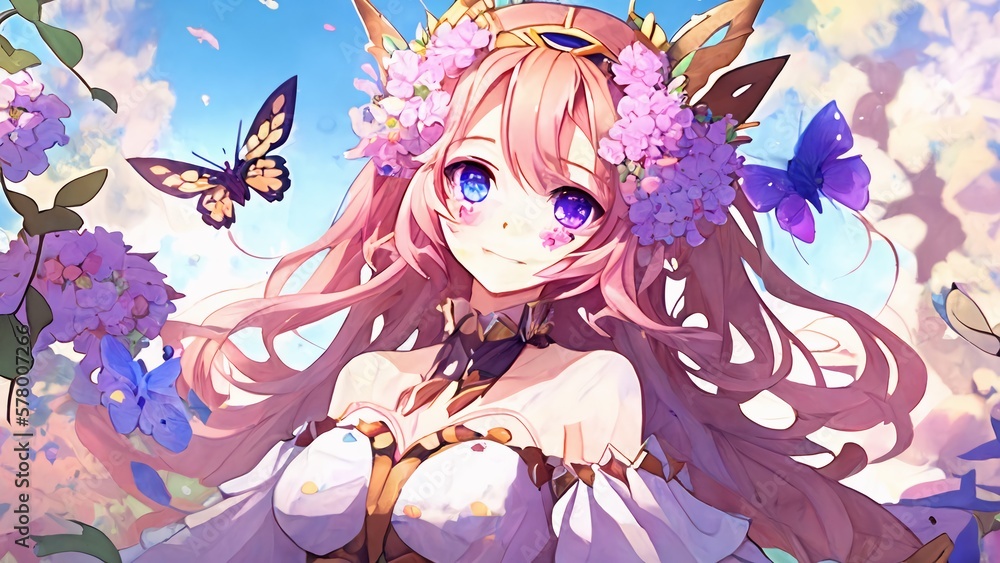Cute Anime Girl - Kawaii Waifu. Generative AI. Stock Illustration ...