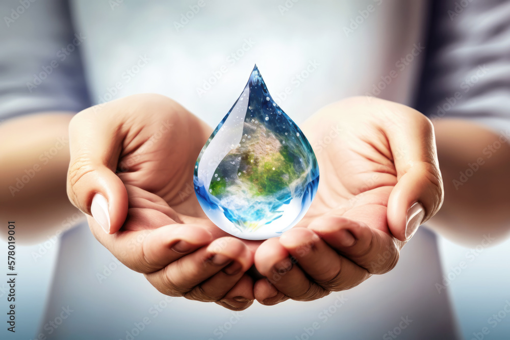 Hand hold water drop with earth , Generative Ai Stock Illustration ...