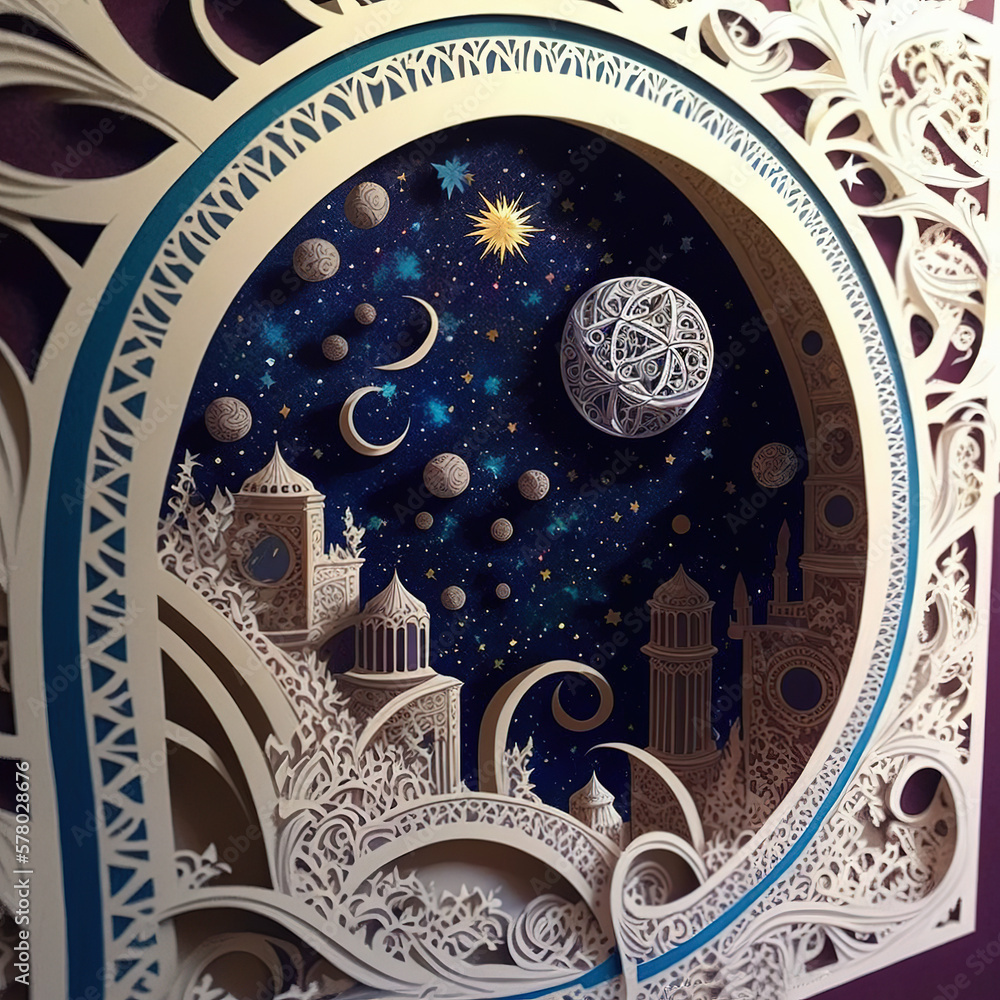 Illustration Stock Multidimensional paper cut illustration starry night ...