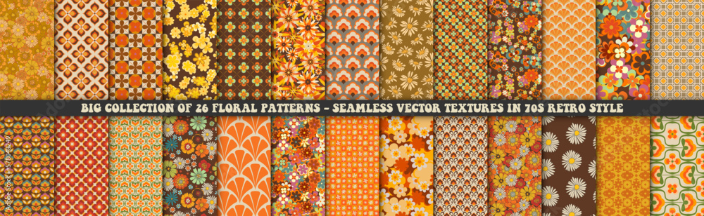 Collection of 26 colorful floral retro patterns. Vector trendy ...
