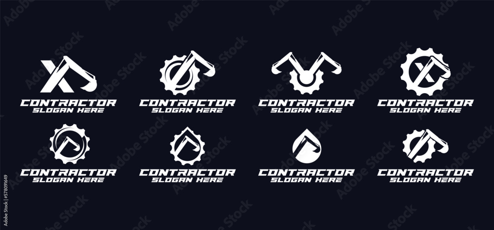 excavator silhouette logo, mining heavy equipment work excavator logo ...