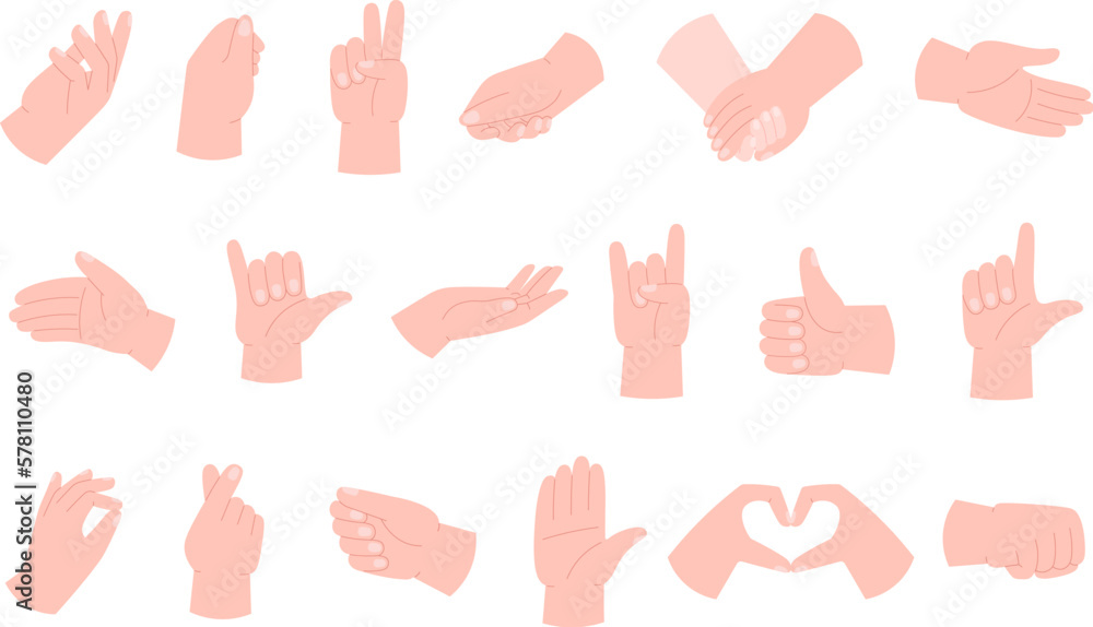 Various hands poses show direction, hand touch, handshakes. Finger ...