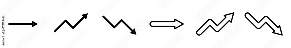 Conjunto de iconos de flecha recta, crecimiento y declive. Estadísticas ...