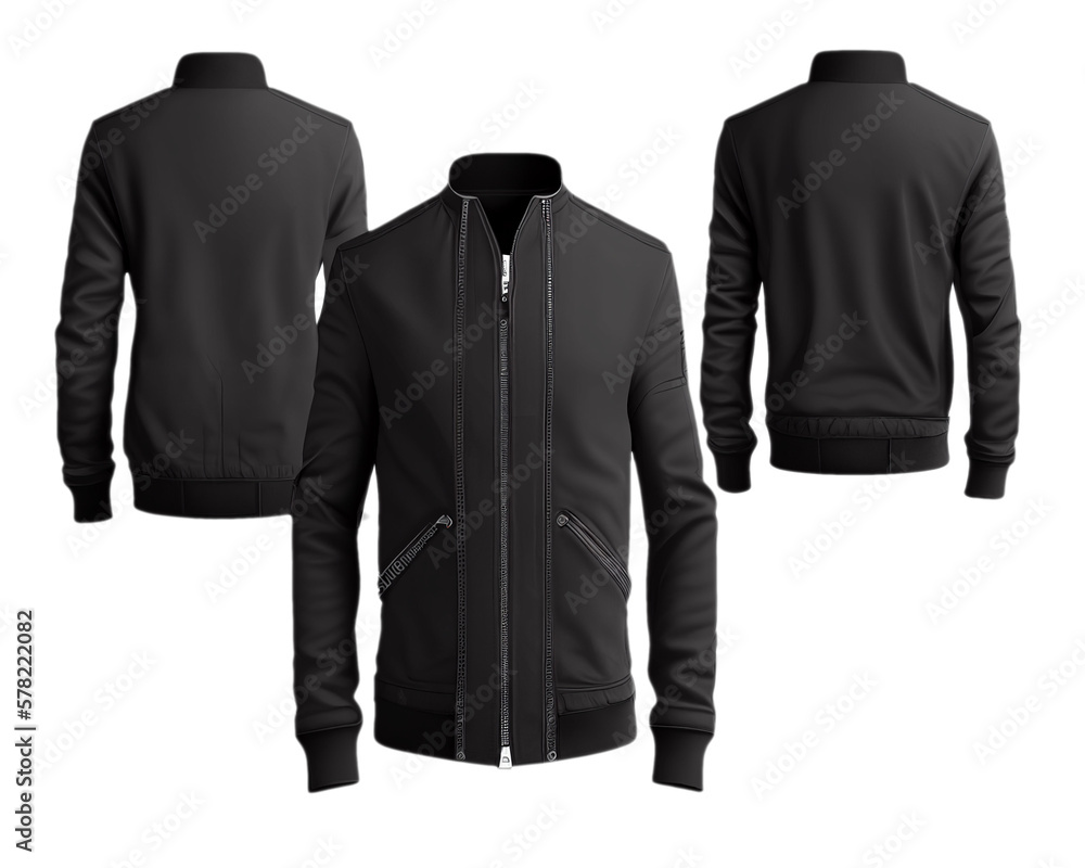 Cool jacket in black color with isolated transparent background ...