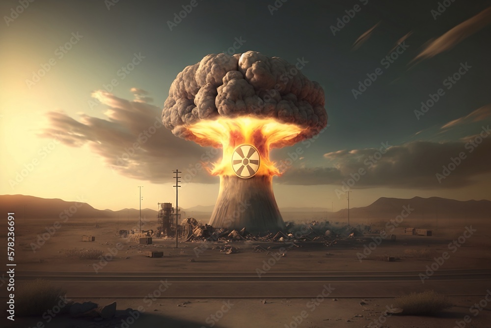 Stock-Illustration „Nuclear explosion. Word nuclear war. Nuclear ...