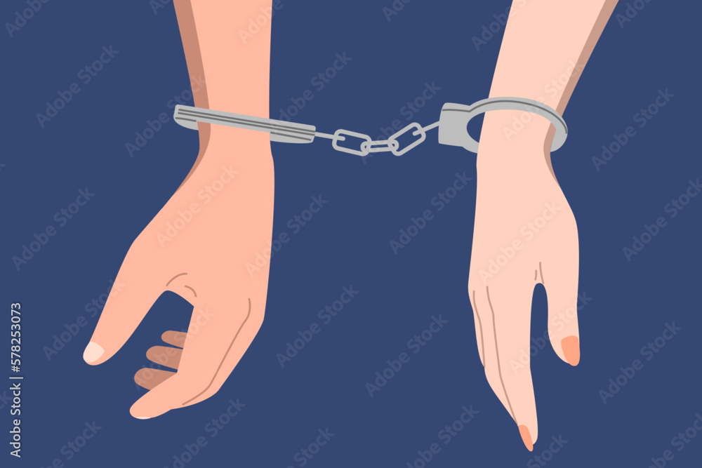 Hand of couple in handcuffs. Vector illustration of male and female ...