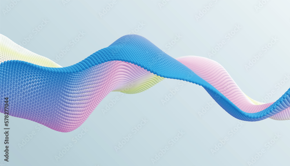 3D wavy background. Array with dynamic emitted particles. A wave formed from many spheres ...