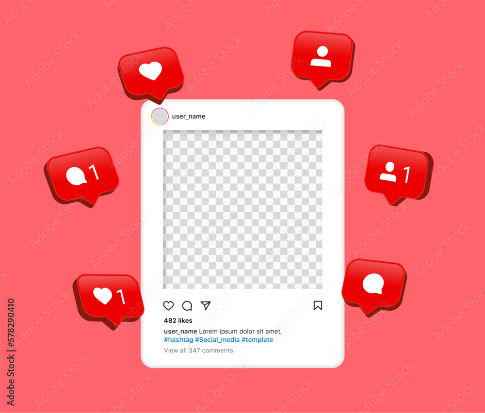 instagram post frame mockup template like notifications. social media ...