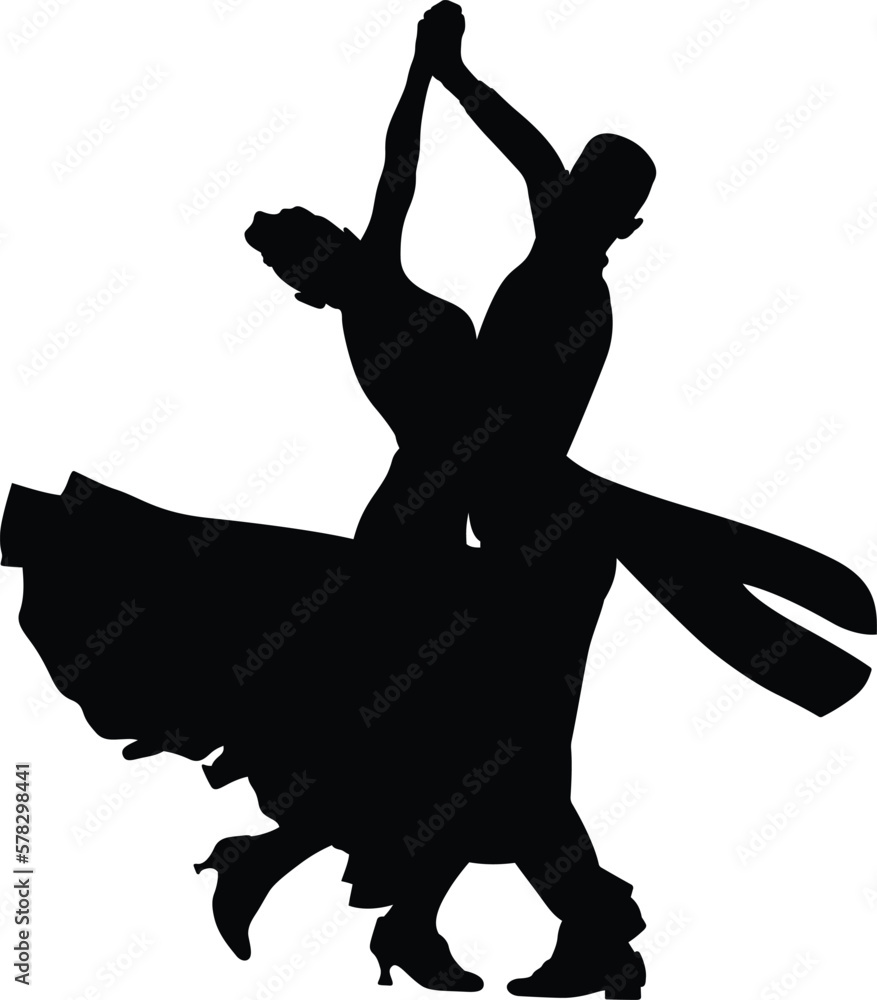 female and male dancer dancing, ball gown skirt and coat tails whirling ...
