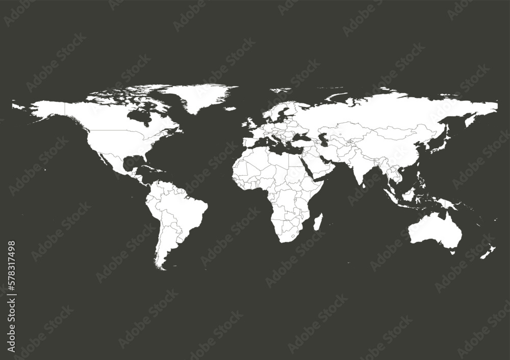 Vector world map - with Black Olive color borders on background in ...