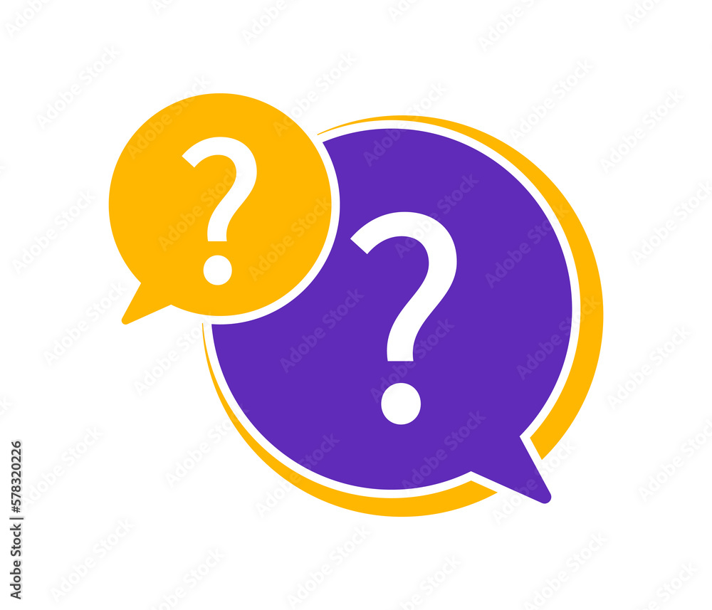 Question mark in speech bubbles. Quiz symbol. FAQ icon. Message box ...