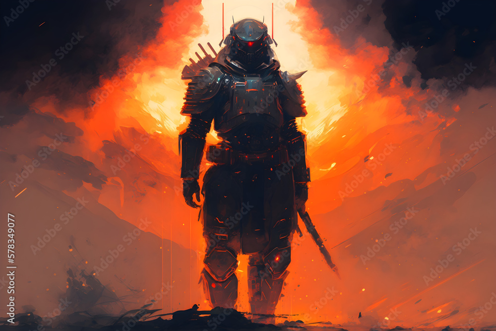 Full body portrait, a Samurai Imperial Heraldic Shadow trooper on a ...