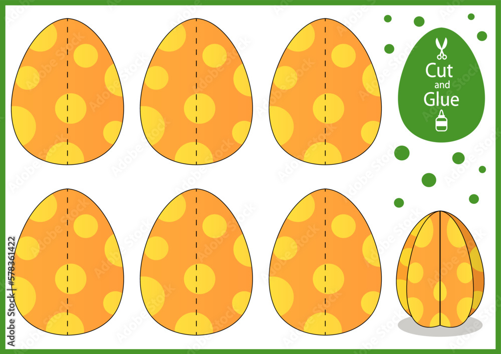 Printable craft template cut and glue paper 3d Easter egg. Vector kids ...