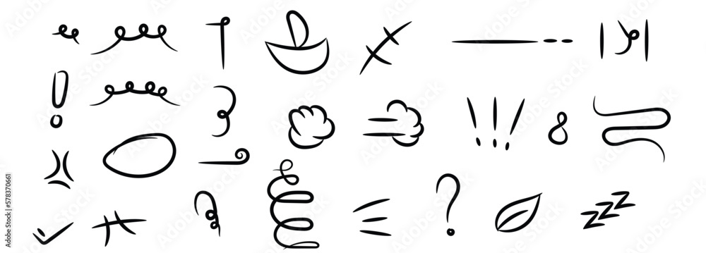 Vector set of hand-drawn cute cartoony expression sign doodle line ...