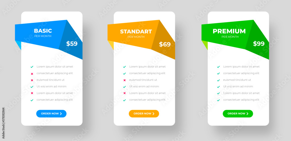 Ui UX pricing design tables with tariffs, subscription features ...