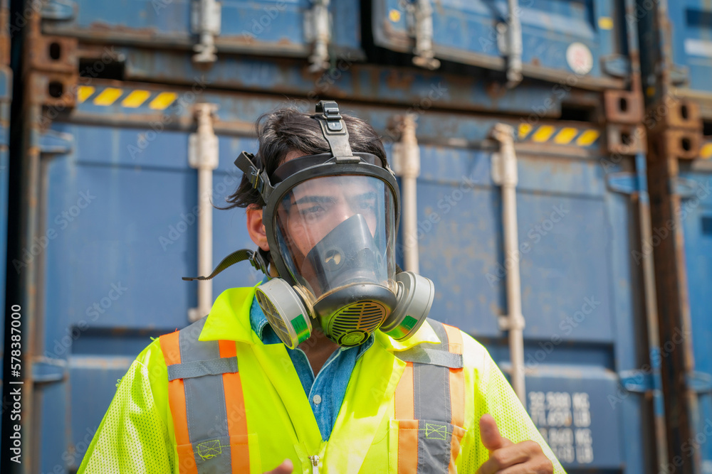 Engineer wear PPE urgently assisted the male technique inside container ...