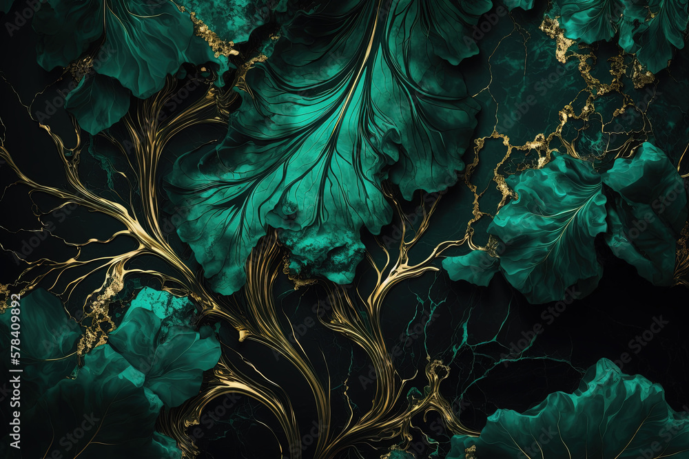 Emerald green and gold marble background. Invitation, card backdrop ...