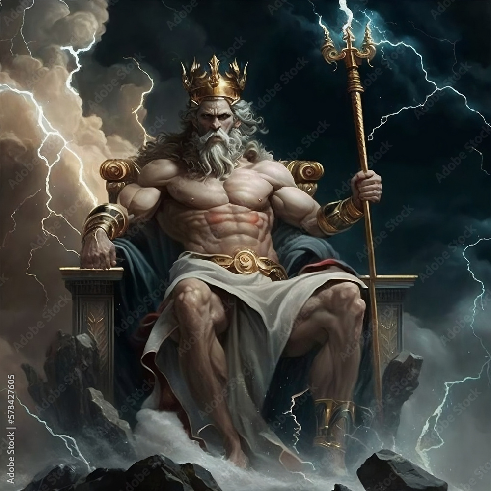 The king of the gods in Greek mythology, Zeus, showcasing his magnificence in an impressive ...