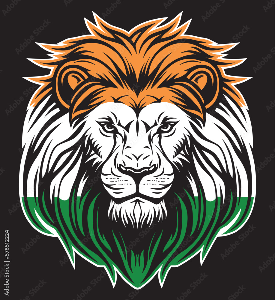 Lion head and indian flag front view eps vector art image illustration ...