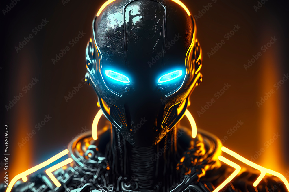 hyper detailed photorealistic masterpiece of evil cyborg wearing a ski ...