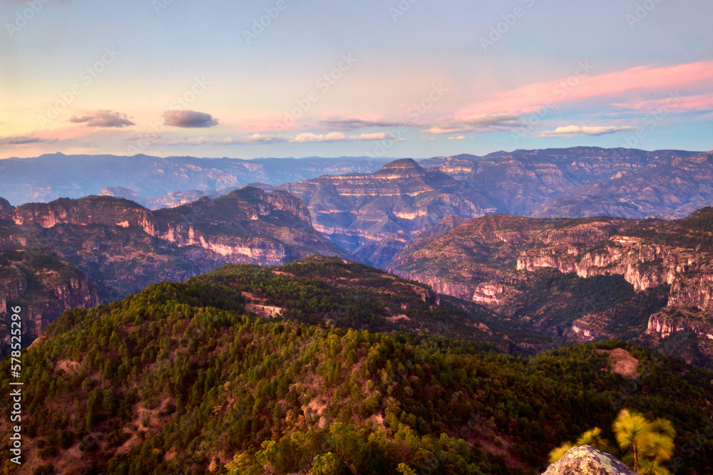 mountains in pink sunset with colors in the sky, sierra madre ...