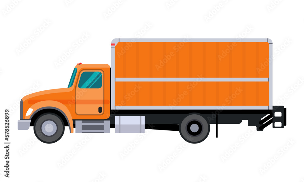 Classic box truck. Side view clipart drawing in flat color. Isolated ...