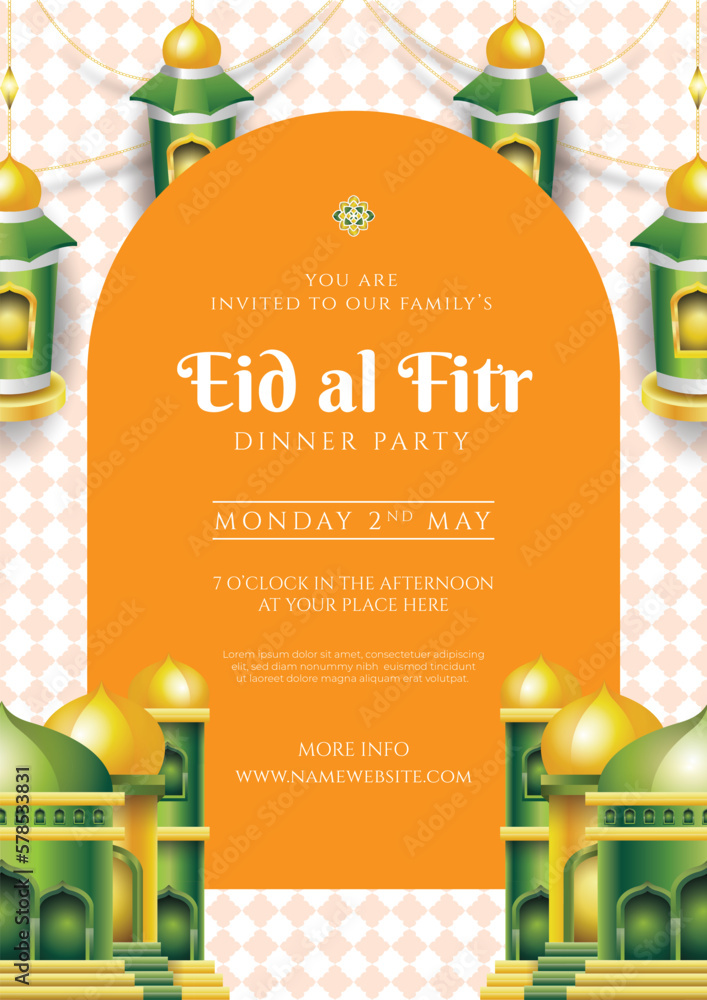 eid al fitr dinner party invitation poster design Stock Vector | Adobe ...