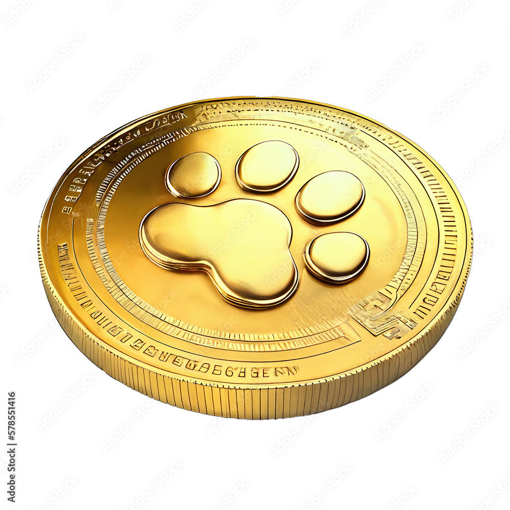 Golden coin of Paw, Shiba or Doge. a meme coin digital currency. with ...