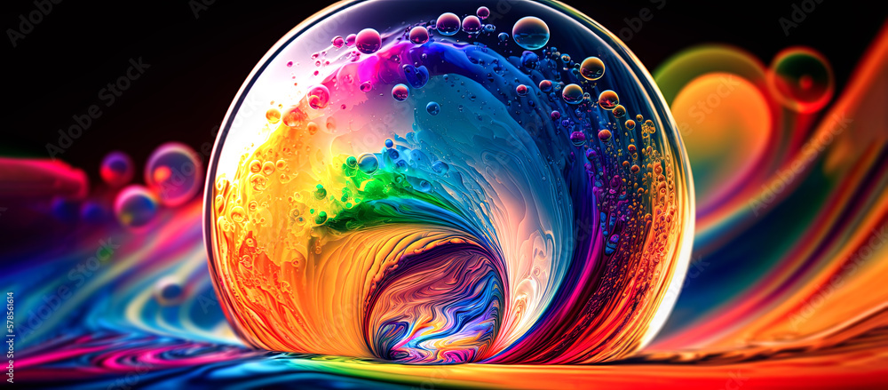 Swoosh of colors. Liquid colors swoosh in a transparent orb. spinning ...