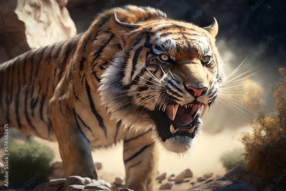 Saber-Tooth Tiger (Smilodon) with Generative AI Stock Illustration | Adobe Stock