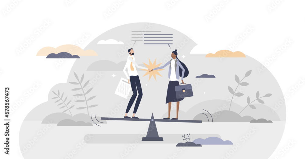 Negotiation about fair and equal business deal or contract details tiny ...