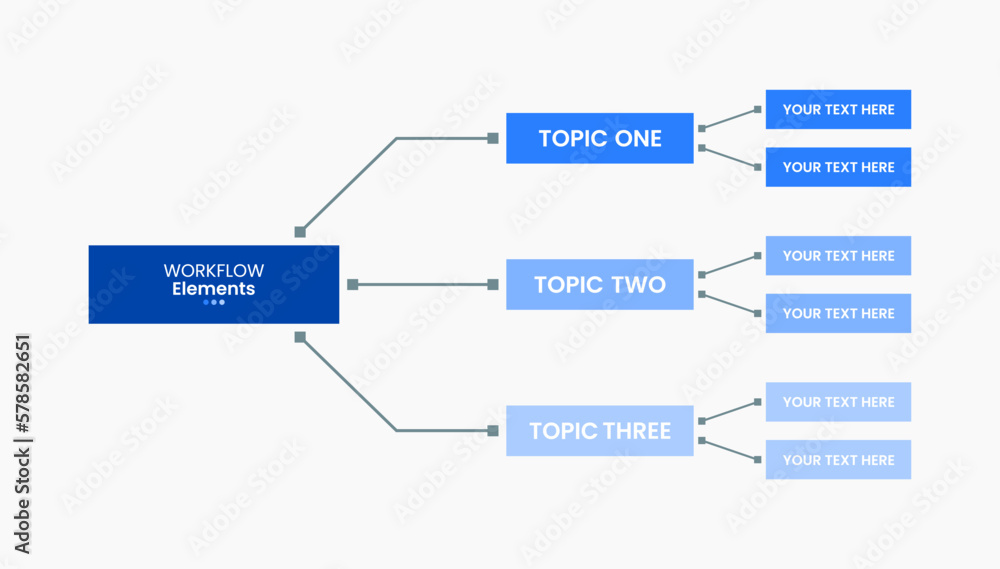 Workflow diagram concept 3 options with rectangular elements. Step ...