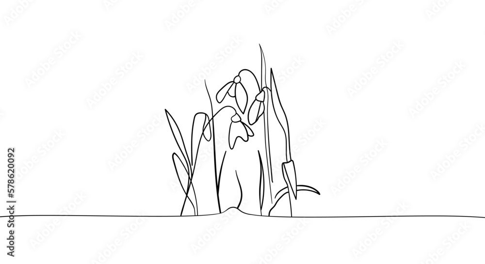 One line drawing of vector Winter Flowers. Modern single line art ...