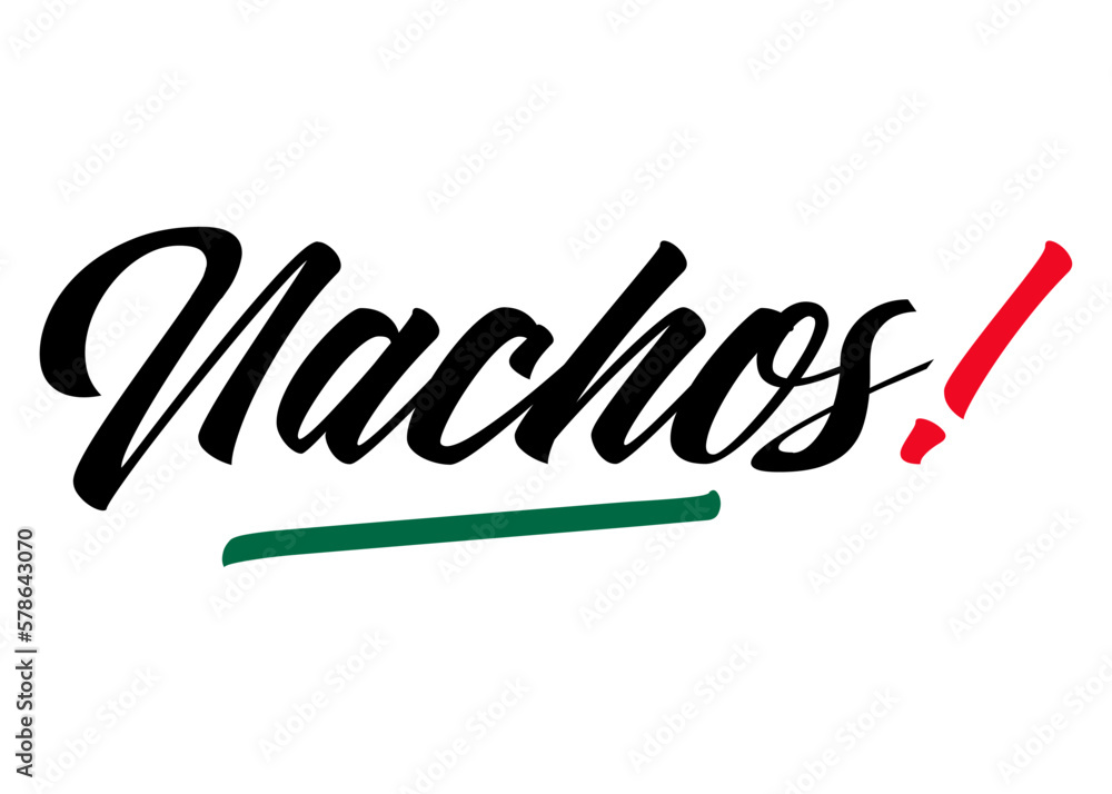 Cocina tradicional mexicana. Letras palabra nachos en texto manuscrito ...