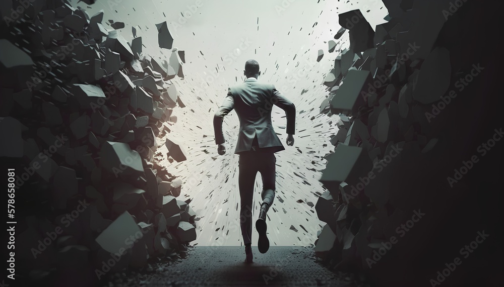 Ilustração Determined and steadfast business person running through ...