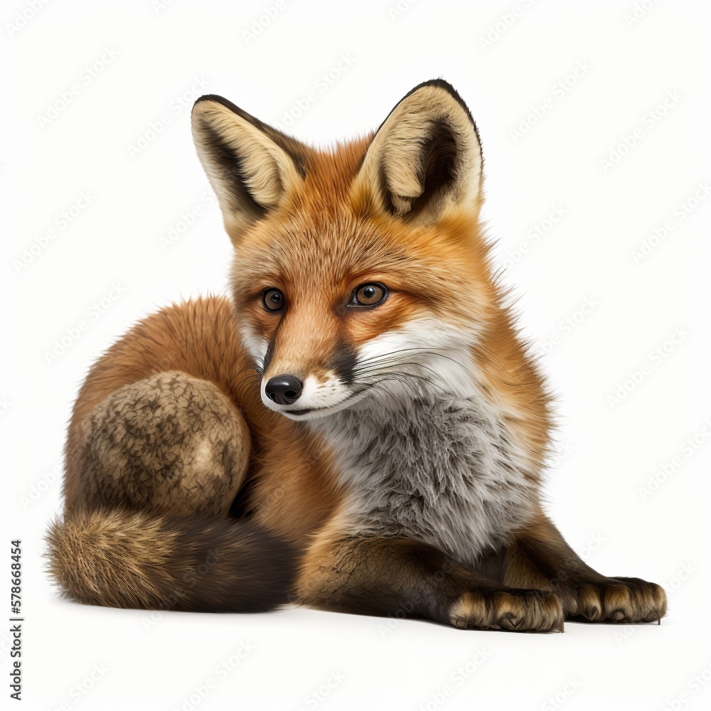 Cute Little Fox Laying Down Looking Curious Towards Camera Isolated