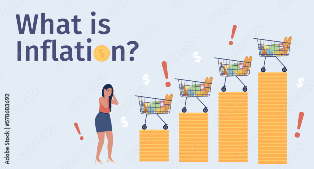 Inflation definition for consumers flat vector banner template. Food ...