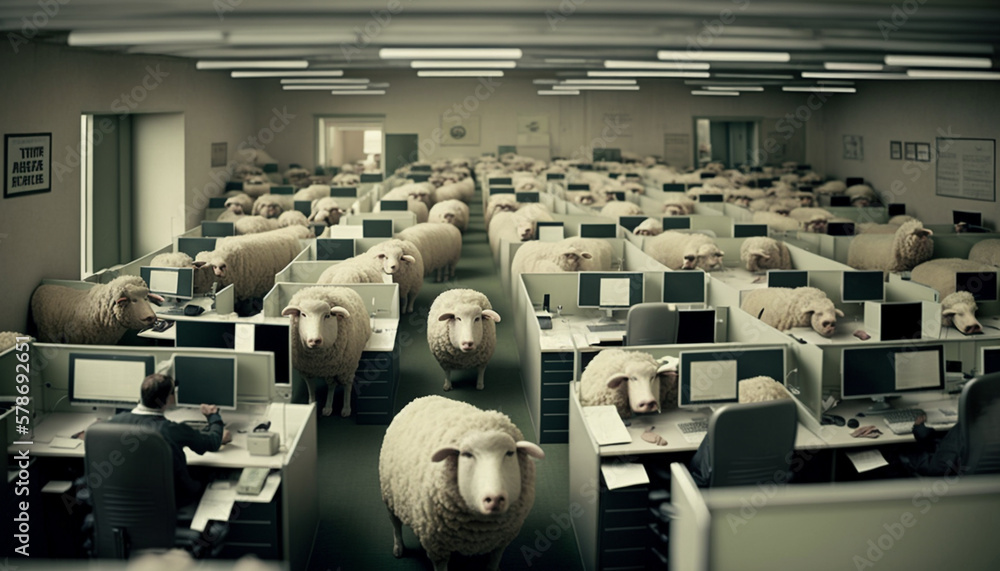 Generative Ai. office full of sheep Stock Illustration | Adobe Stock