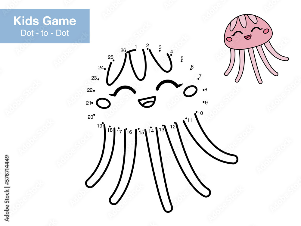 Number game. Dot to dot. Cute jellyfish. Cartoon sea animals ...