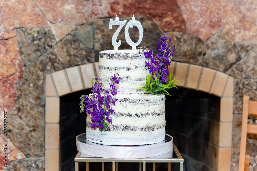The birthday cake for a 70-year-old man or woman decorated with ...