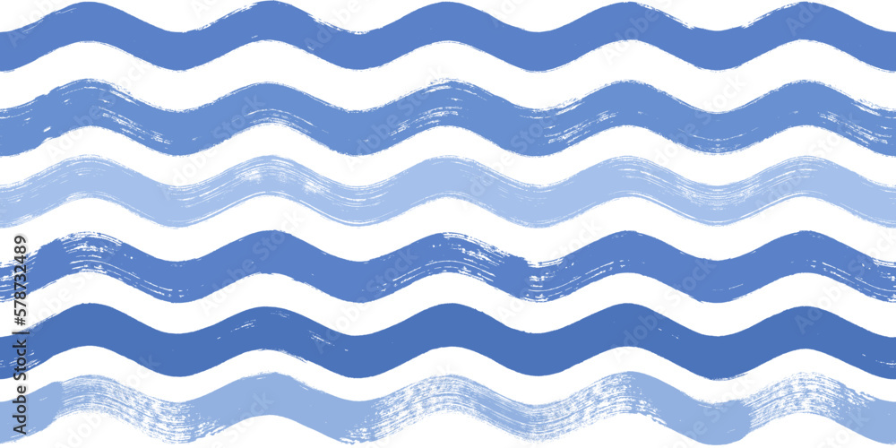 Seamless Wave Pattern, Hand drawn water sea vector background. Wavy ...