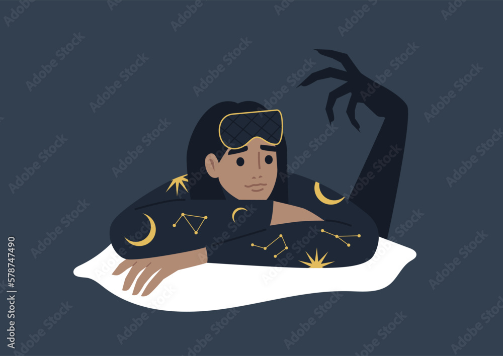 Insomnia concept, a young female Caucasian character suffering in their ...